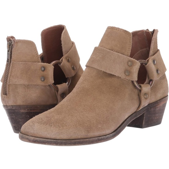 Frye | Shoes | 27 Frye Brown Ray Harness Back Zip Ankle Booties With ...